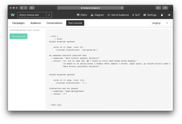 Automated conversation tests - Wingbot Chatbot Framework Documentation