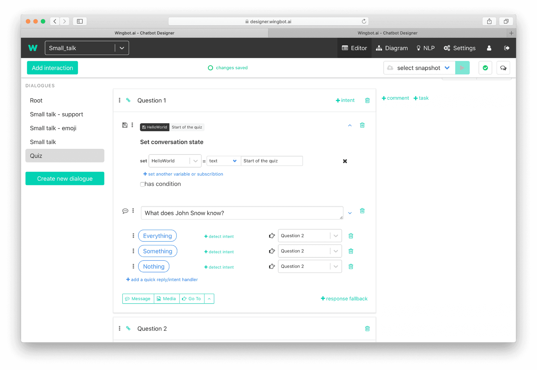 Setting a variable - Wingbot Chatbot Framework Documentation