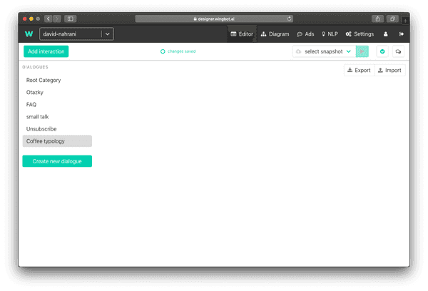 First dialogue - Wingbot Chatbot Framework Documentation