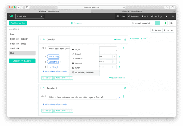 Setting a variable - Wingbot Chatbot Framework Documentation