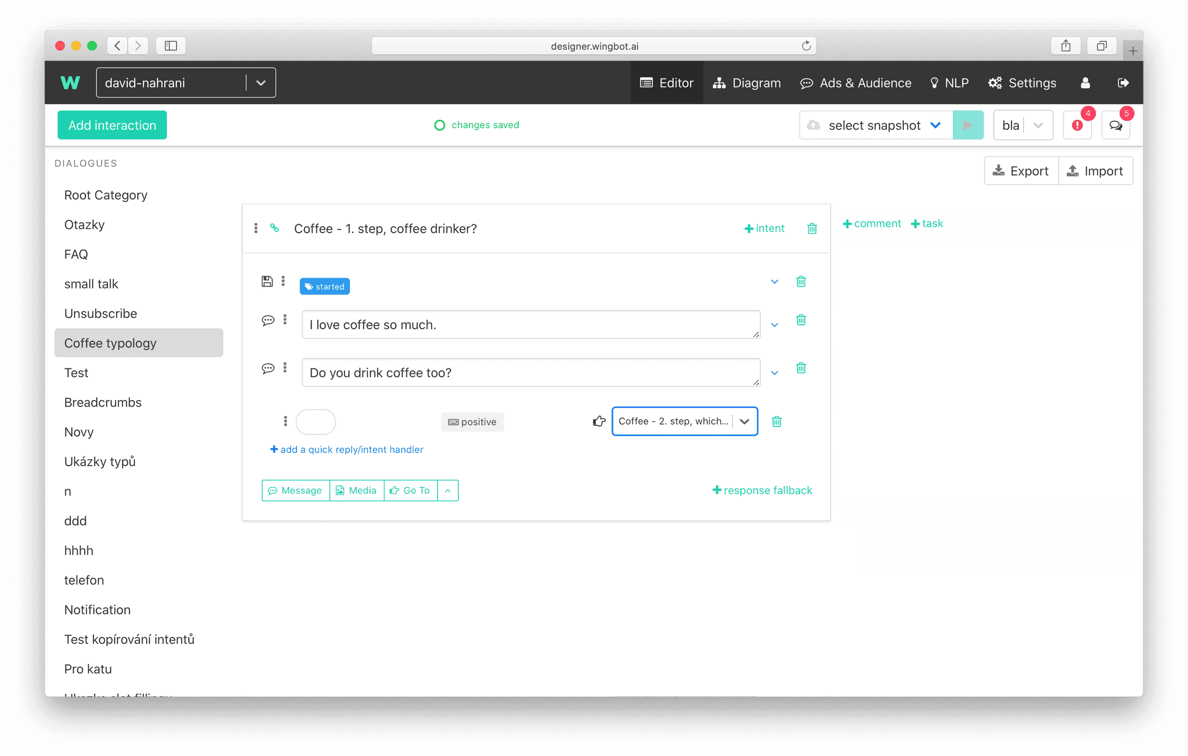 First dialogue - Wingbot Chatbot Framework Documentation