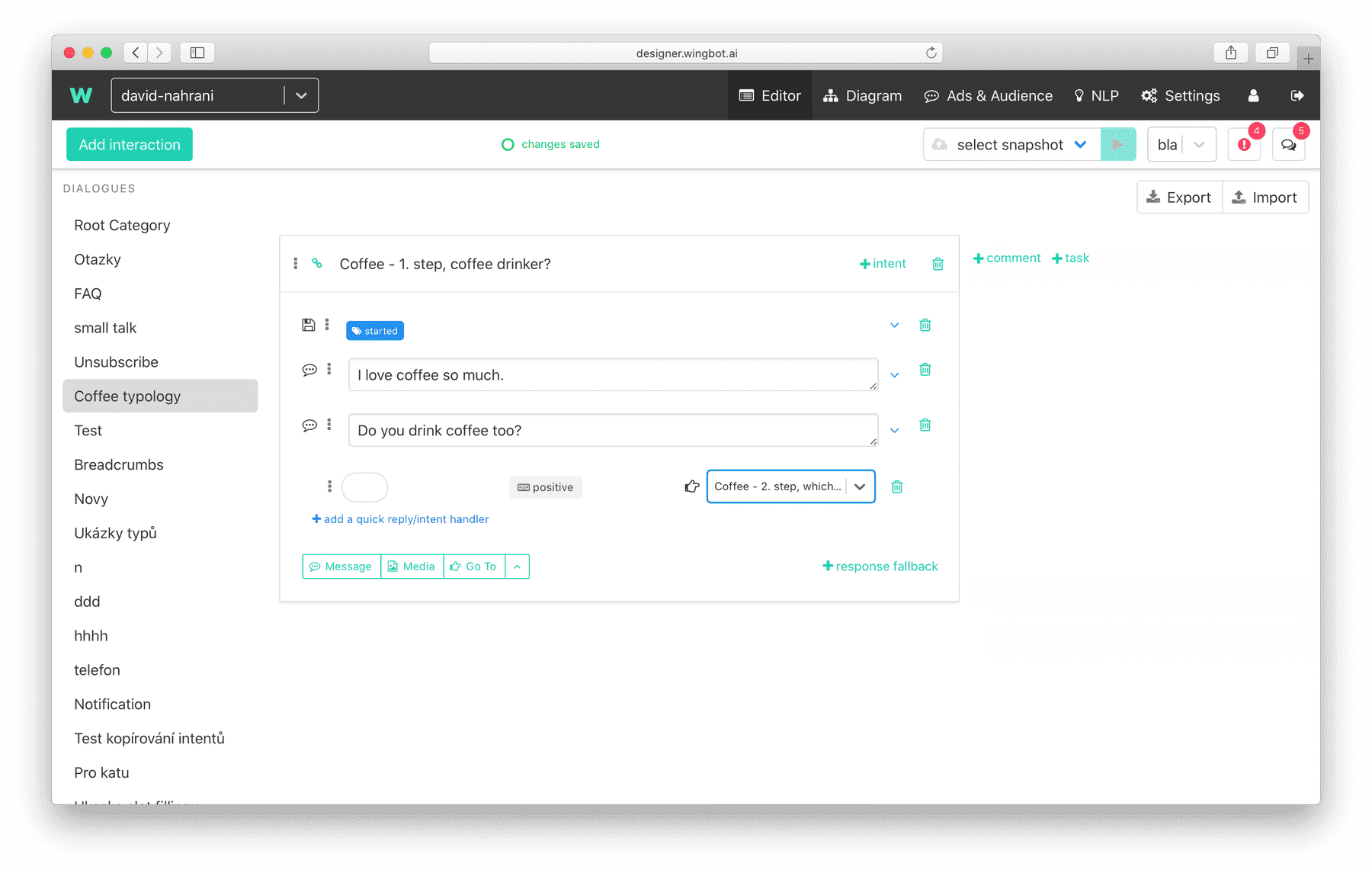 First dialogue - Wingbot Chatbot Framework Documentation