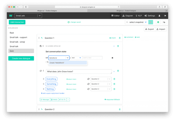Setting a variable - Wingbot Chatbot Framework Documentation
